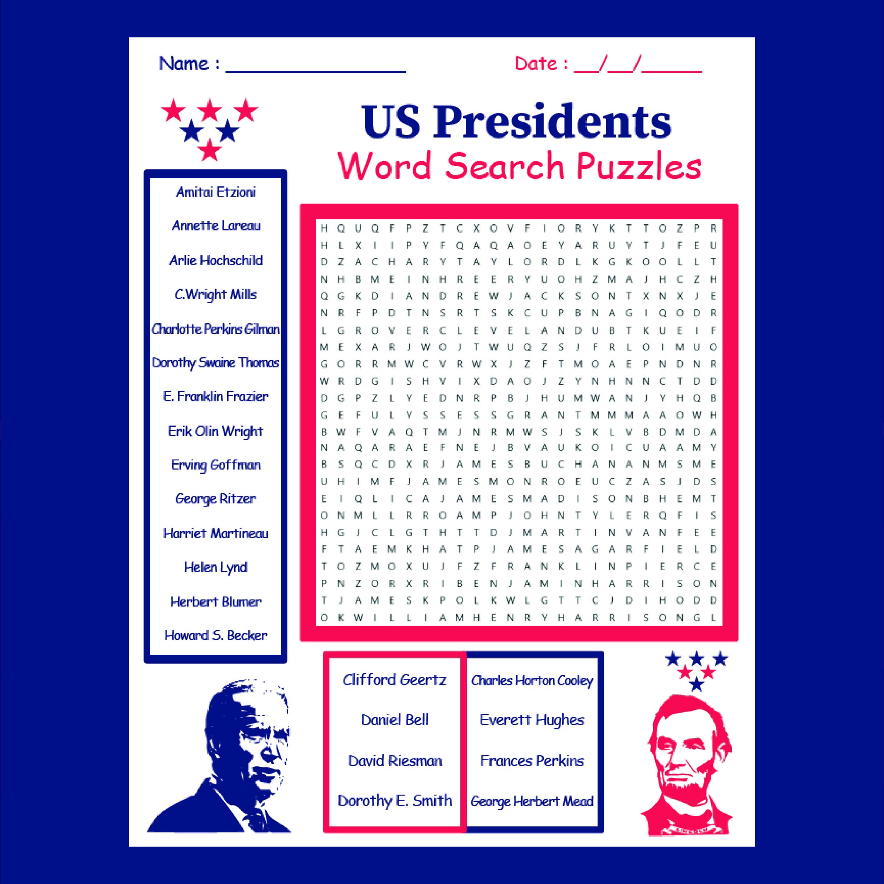 US Presidents Word Search Puzzle Worksheet Activity | Printable Puzzle ...