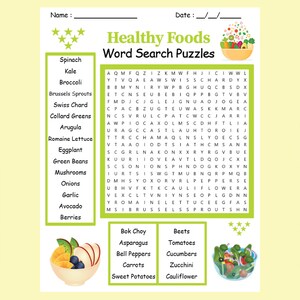 Healthy Foods Word Search Puzzle Worksheet Activity | 100 Printable ...