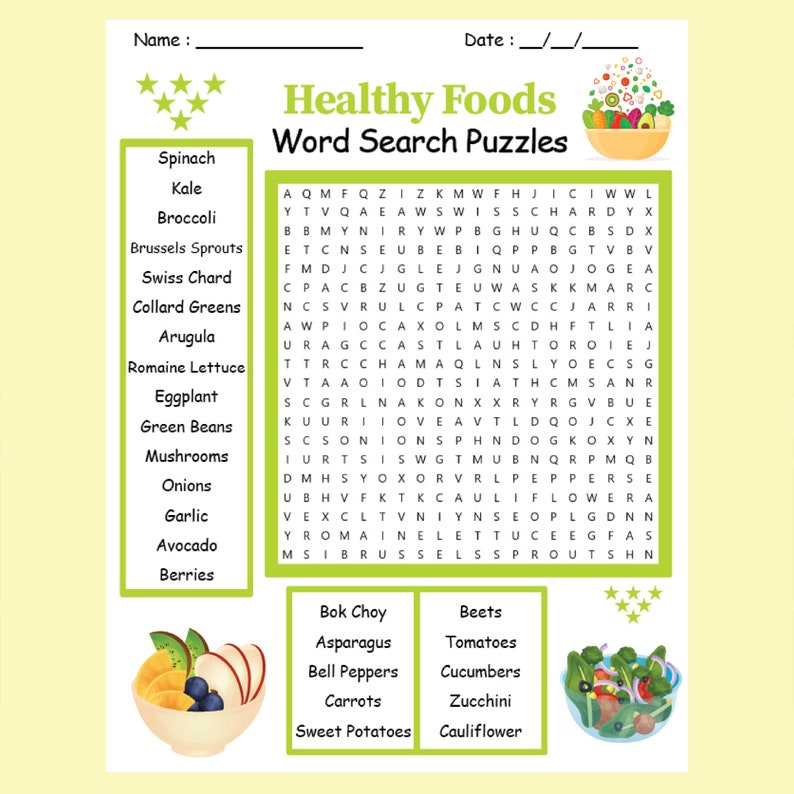 Healthy Foods Word Search Puzzle Worksheet Activity | 100 Printable ...