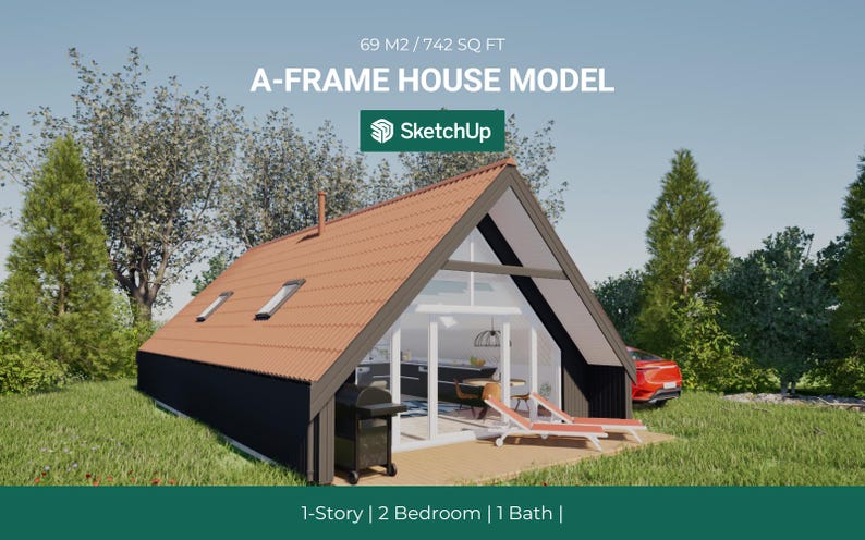A-frame Sketchup Model 3D Blueprints DIY Prefab Home .skp CAD File 2 ...