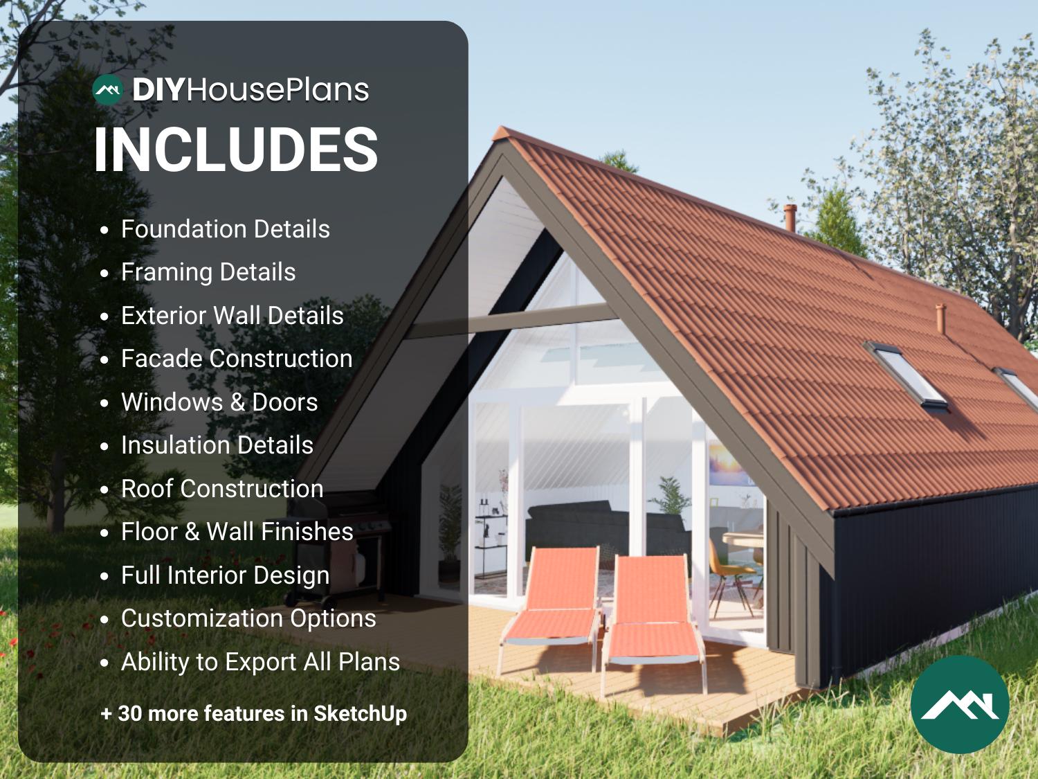 A-frame Sketchup Model 3D Blueprints DIY Prefab Home .skp CAD File 2 ...