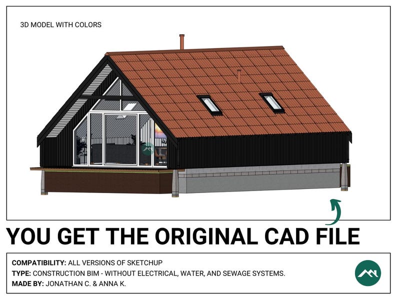 A-frame Sketchup Model 3D Blueprints Small House Plan .skp CAD File 40 ...