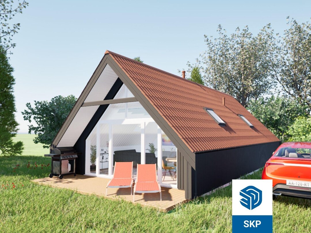 A-frame Sketchup Model 3D Blueprints Small House Plan .skp CAD File 40 ...