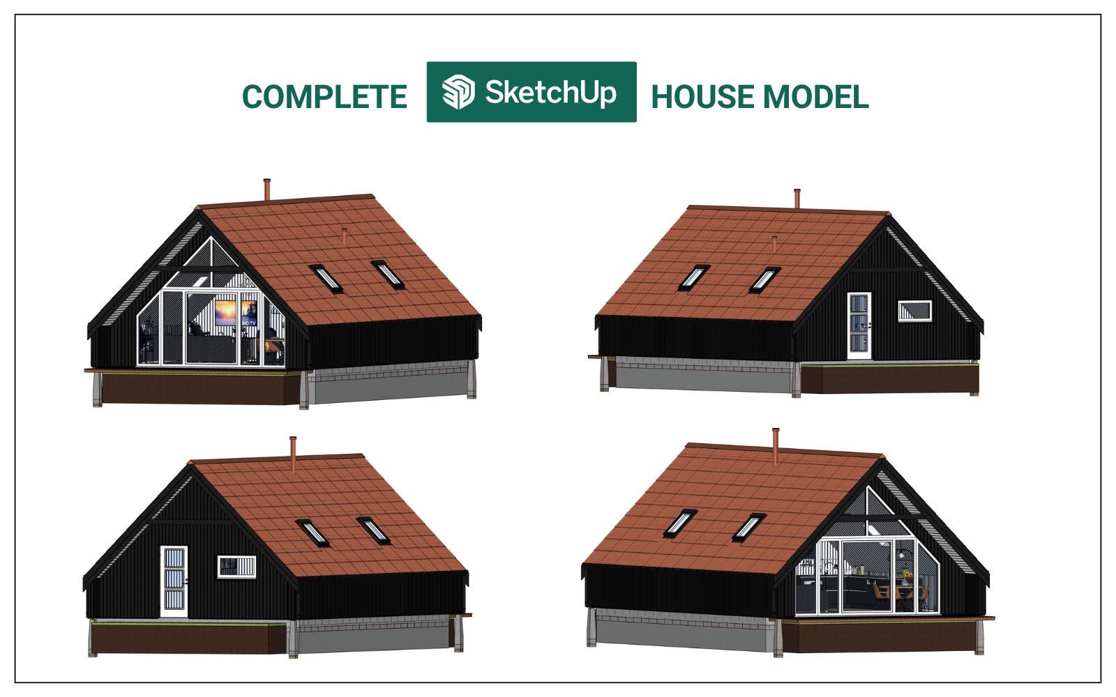 A-frame Sketchup Model 3D Blueprints DIY Prefab Home .skp CAD File 2 ...
