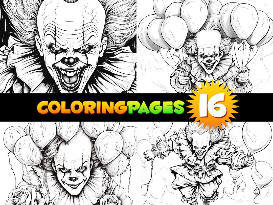 Instant Halloween Fun Coloring Pages PENNYWISE CLOWN IT Download Print ...