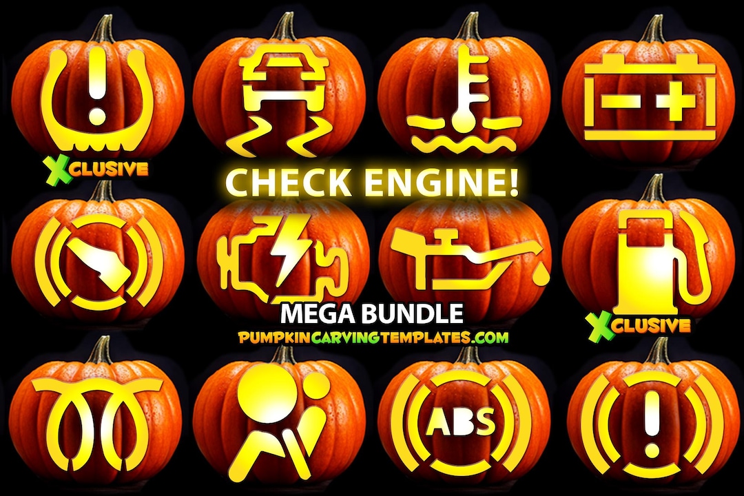 PUMPKIN CARVING STENCIL Check Engine Mechanic Stencil Template Mega ...