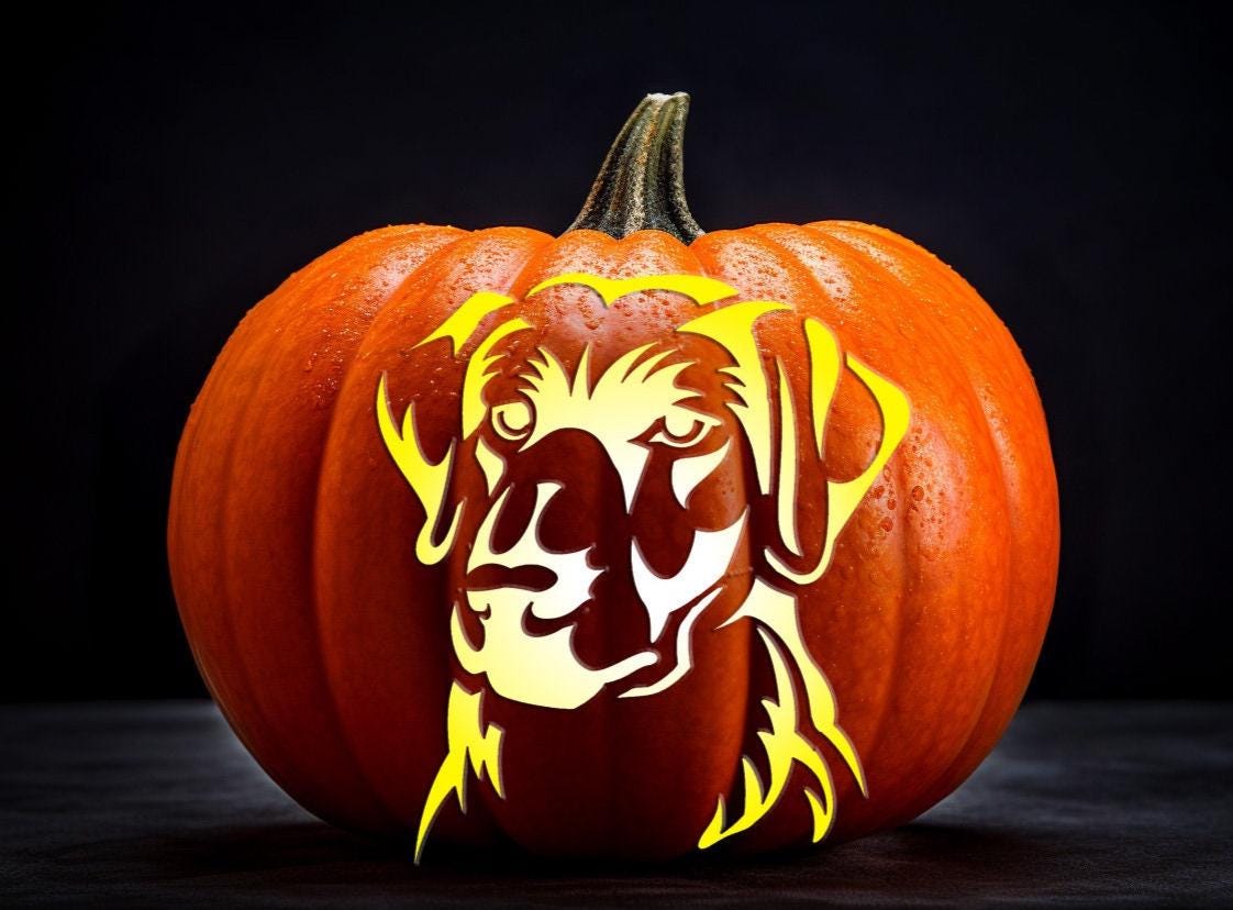 PUMPKIN CARVING TEMPLATE Instant Stencil Dog Labrador Cute Digital ...