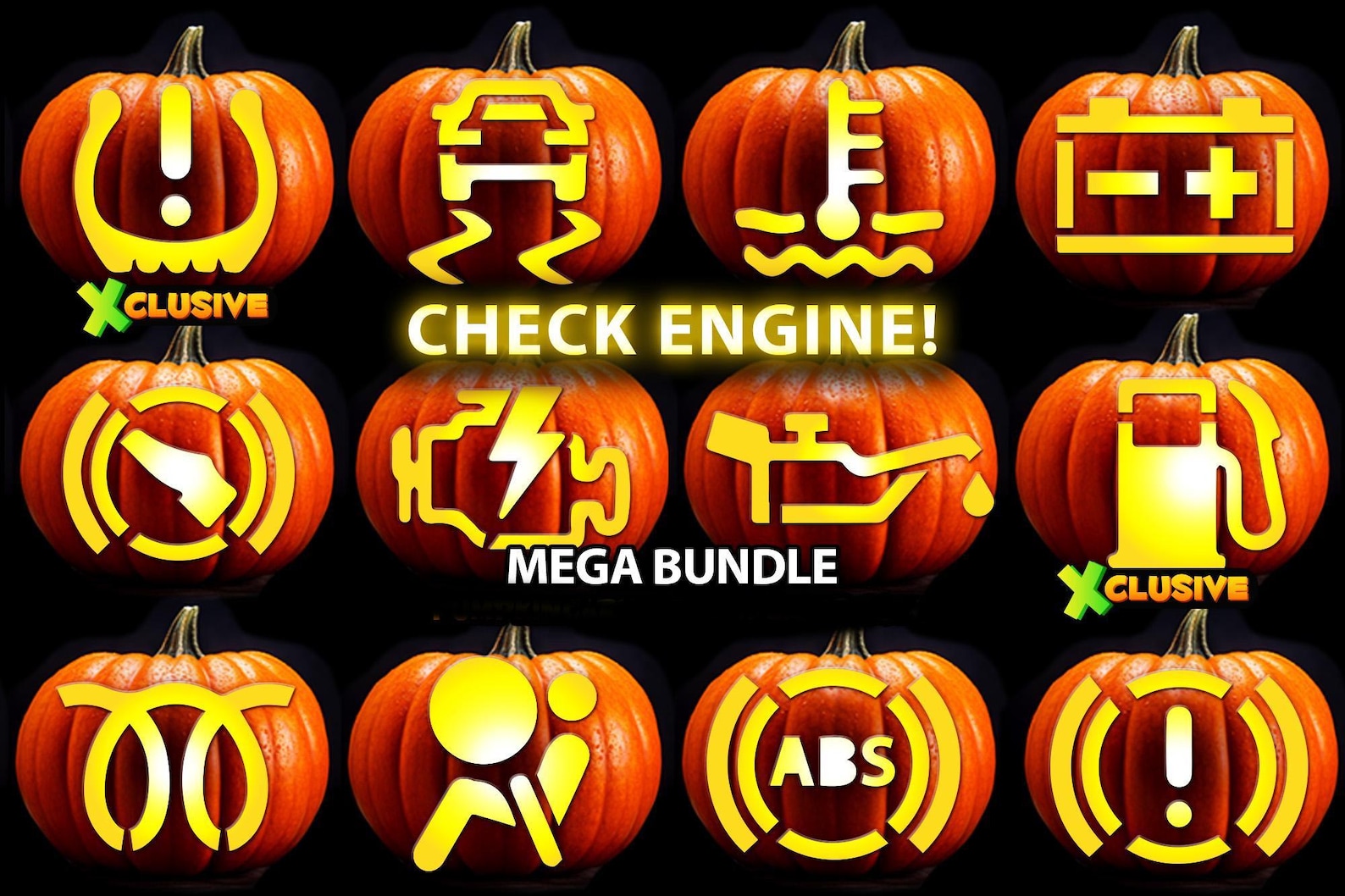 PUMPKIN CARVING STENCIL Check Engine Mechanic Stencil Template Mega ...