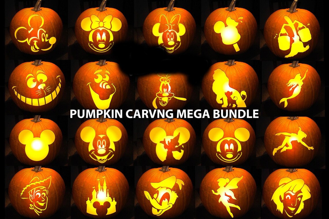 PUMPKIN CARVING TEMPLATE Stencil Cartoon Mega Bundle Instant Digital ...