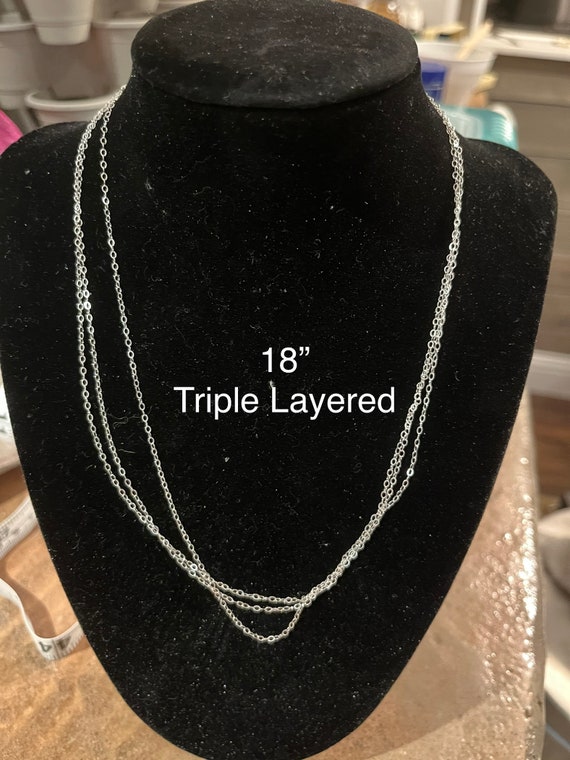 925 Triple Layered Sterling Silver 18” Chain - Gem