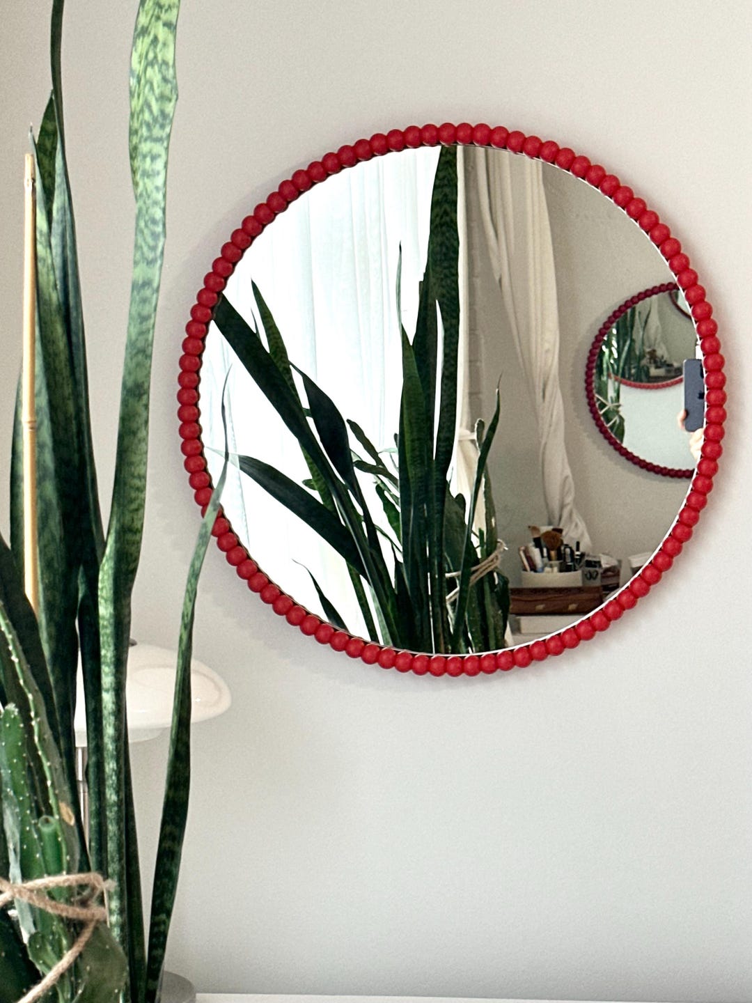 Large Beaded Red Wall Mirror, Bohemian Living Room Wall Mirror ...