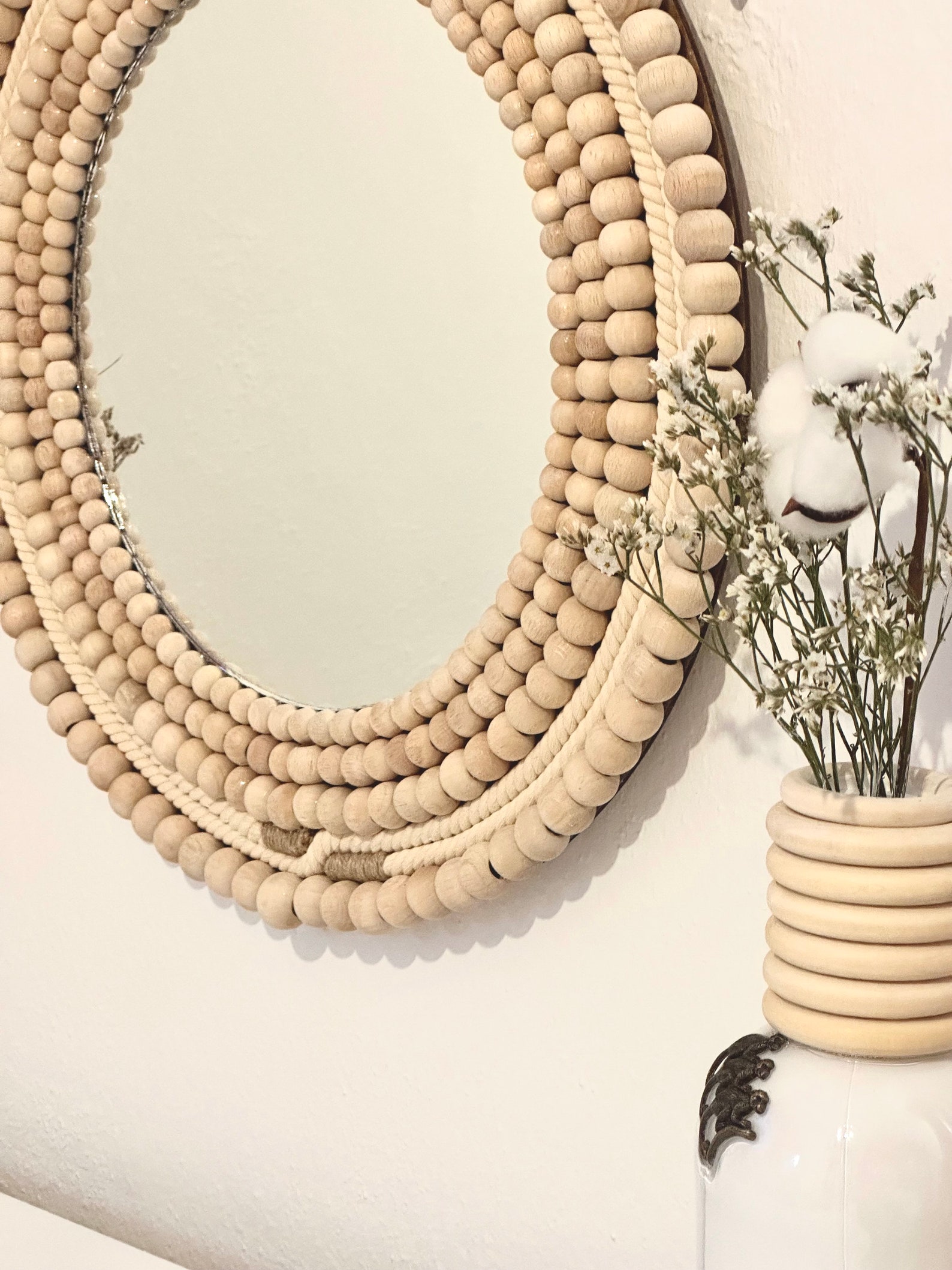 Bead Mirror Hanger , Housewarming and Mother's Day Gift , Natural Wood ...