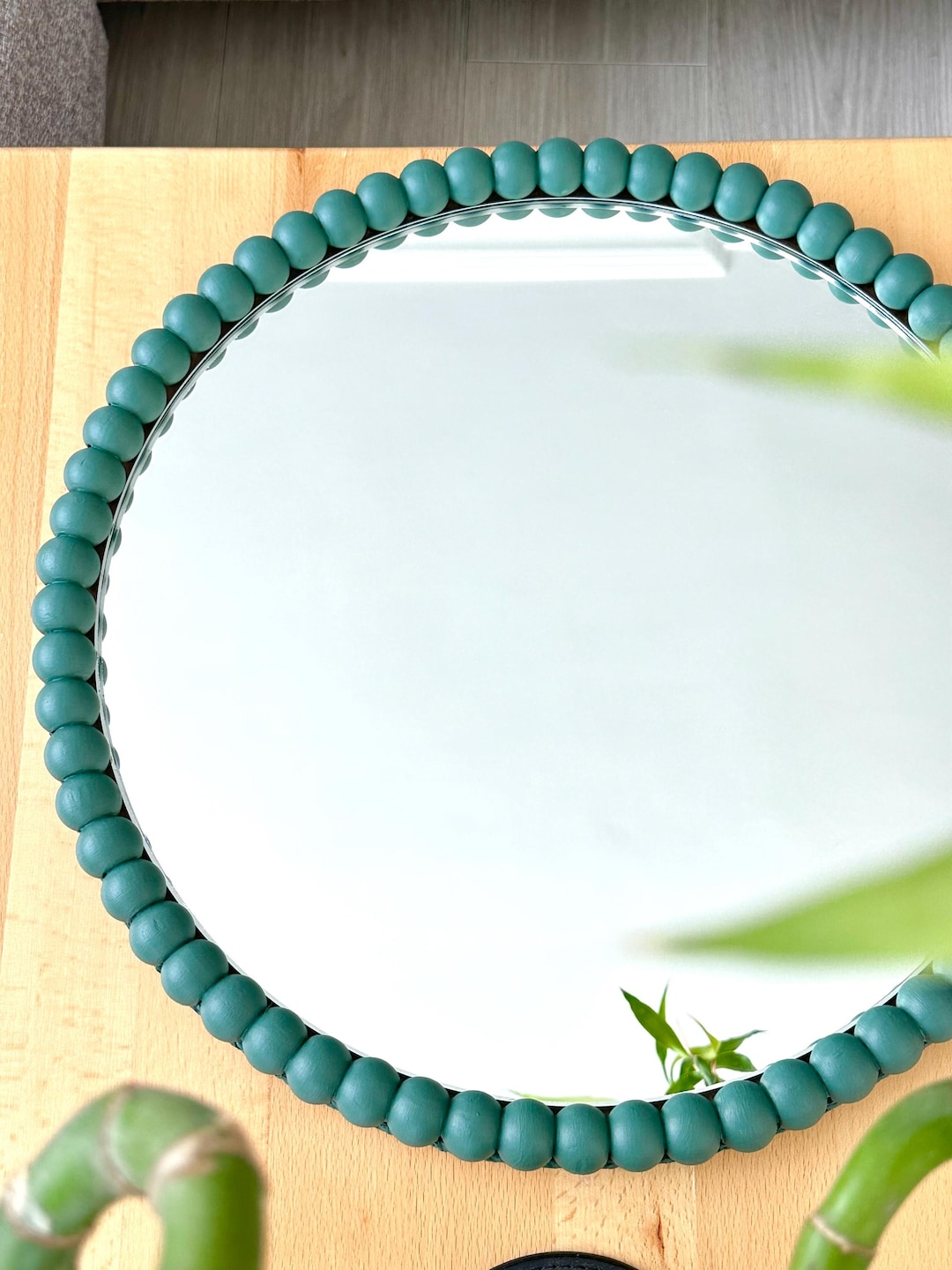 Green Wooden Beaded Mirror, Boho Wall Decor, Nursery Wall Mirror ...