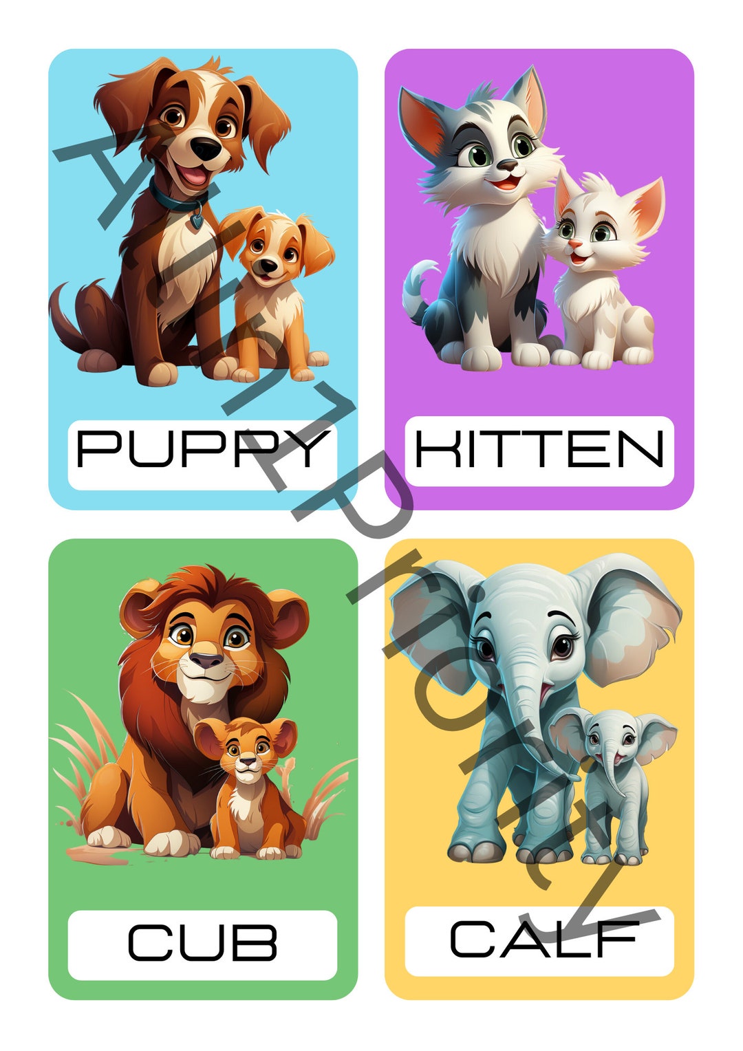 Printable Flashcards 10 Baby Animals Flashcards 43 Coloring - Etsy