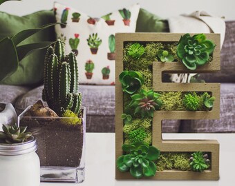 Fillable Wooden Letter Wooden Succulent Monogram - Etsy