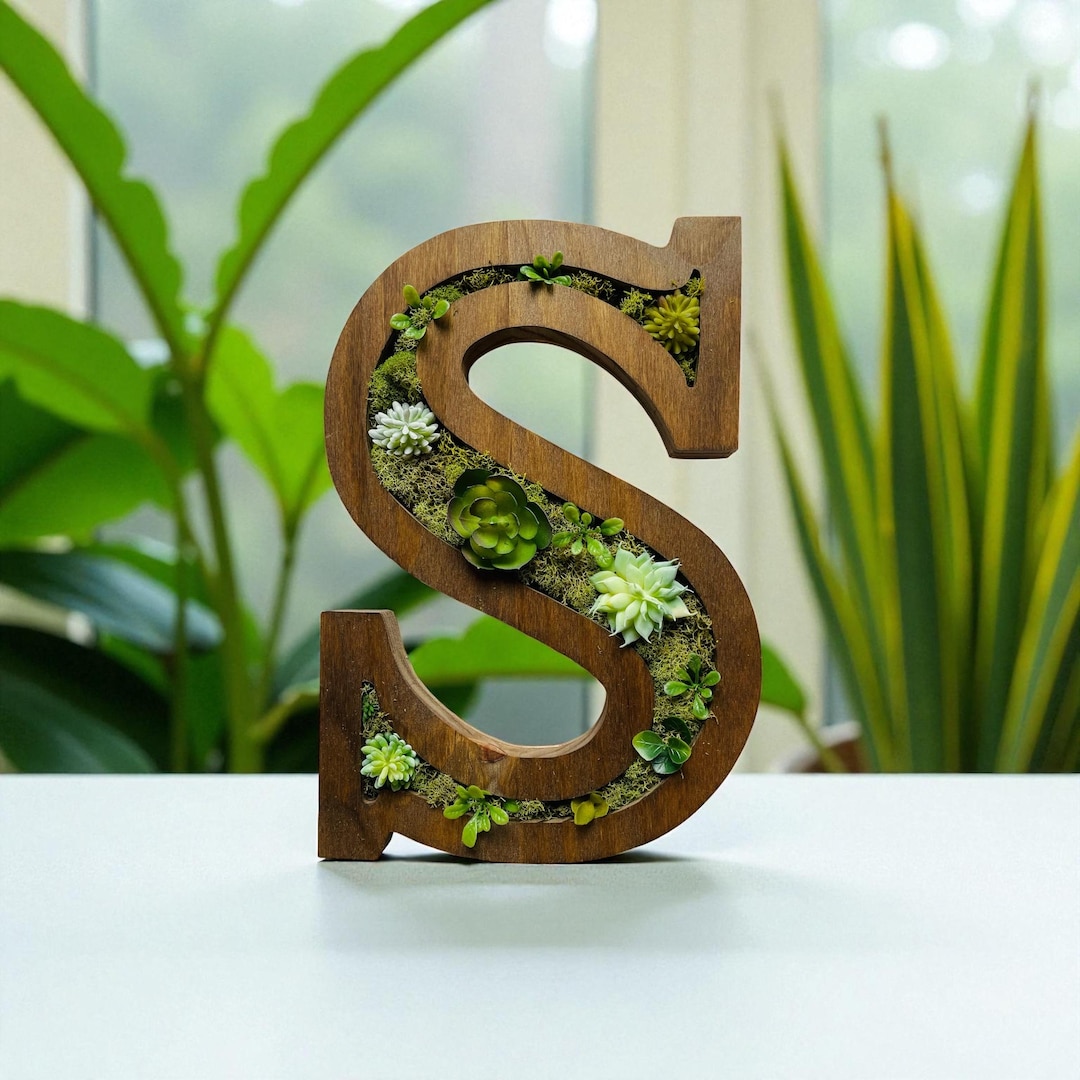 Custom Moss Letter Centerpiece | Rustic Wood & Succulent Monogram - Etsy