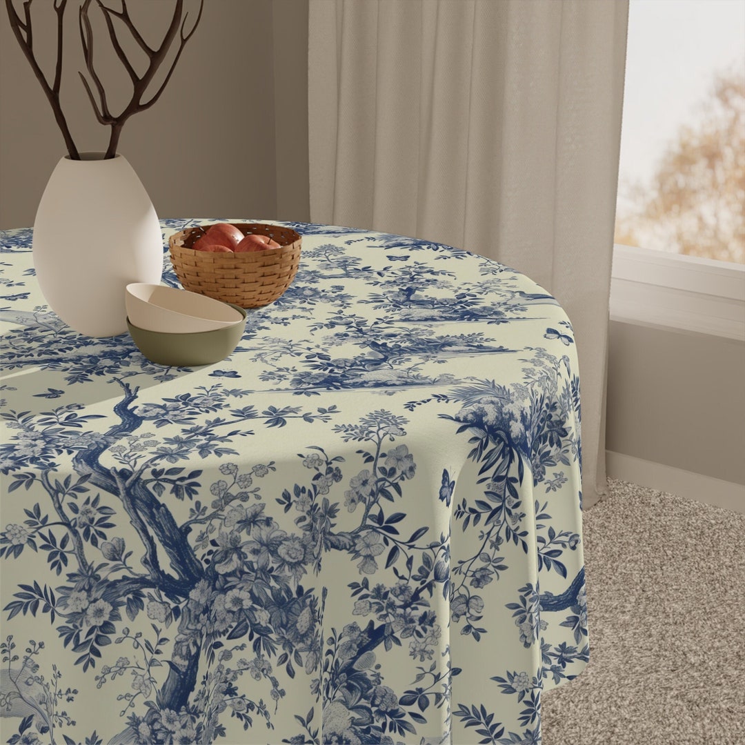 Blue Toile Tablecloth: French Country Kitchen & Dining (55.1" Square ...