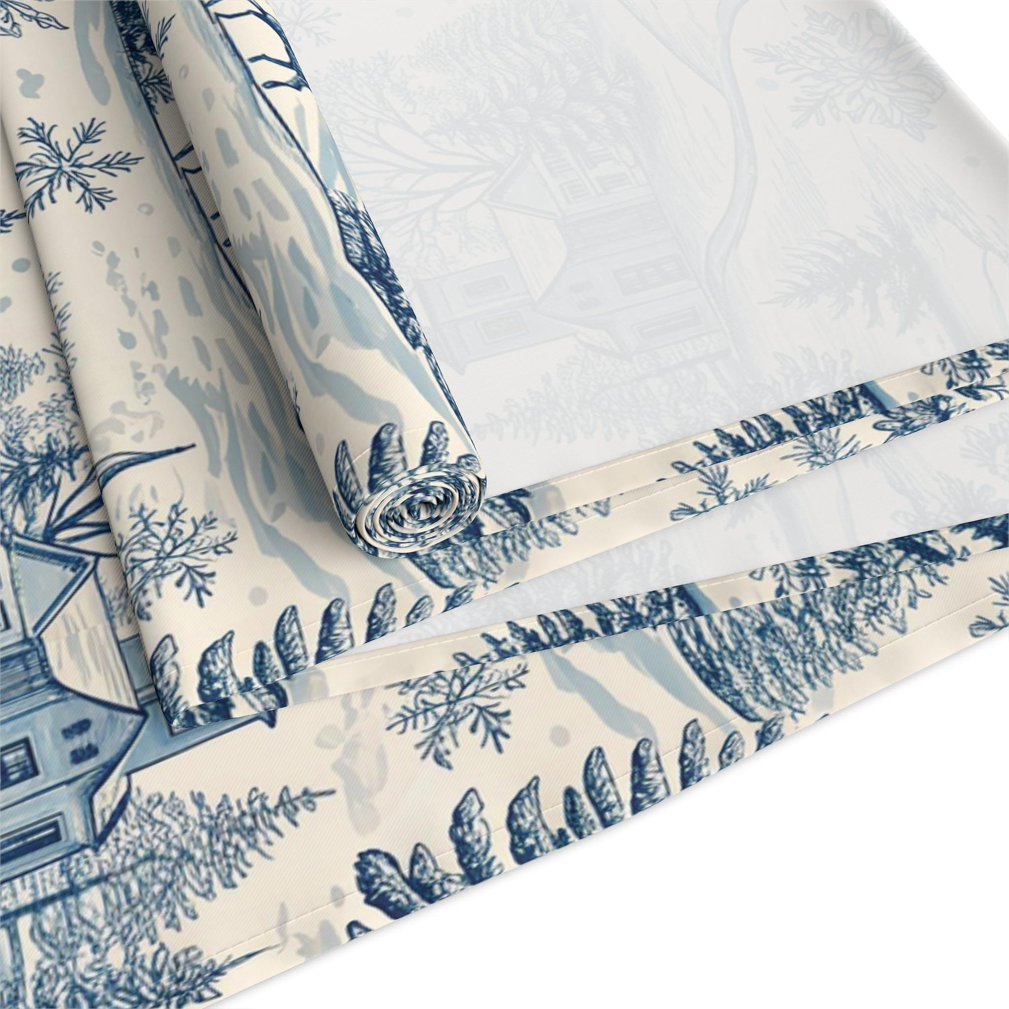 Blue Toile Christmas Table Runner: Winter Snowflake Dining Decor - Etsy