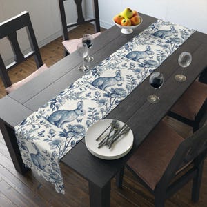 Bunny Blue Toile De Jouy Table Runner, Spring or Easter Farmhouse ...