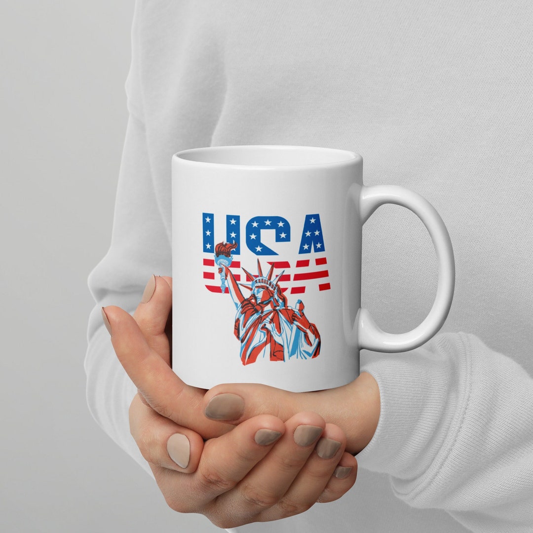 USA Statue of Liberty Mug, Flag Letters, Patriotic Mug, New York Statue ...