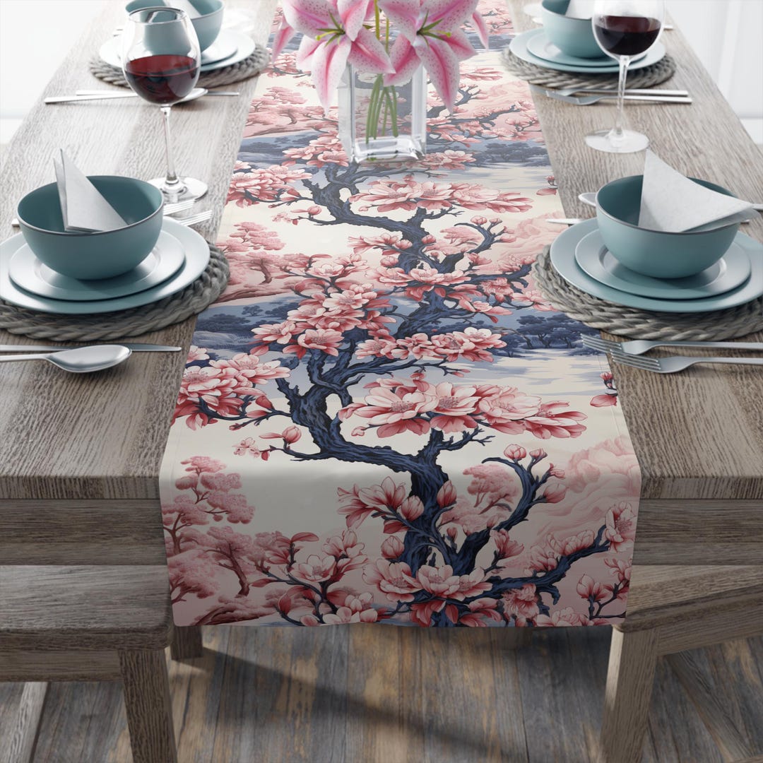 Toile De Jouy Table Runner: Spring Floral Polyester, Farmhouse Decor - Etsy