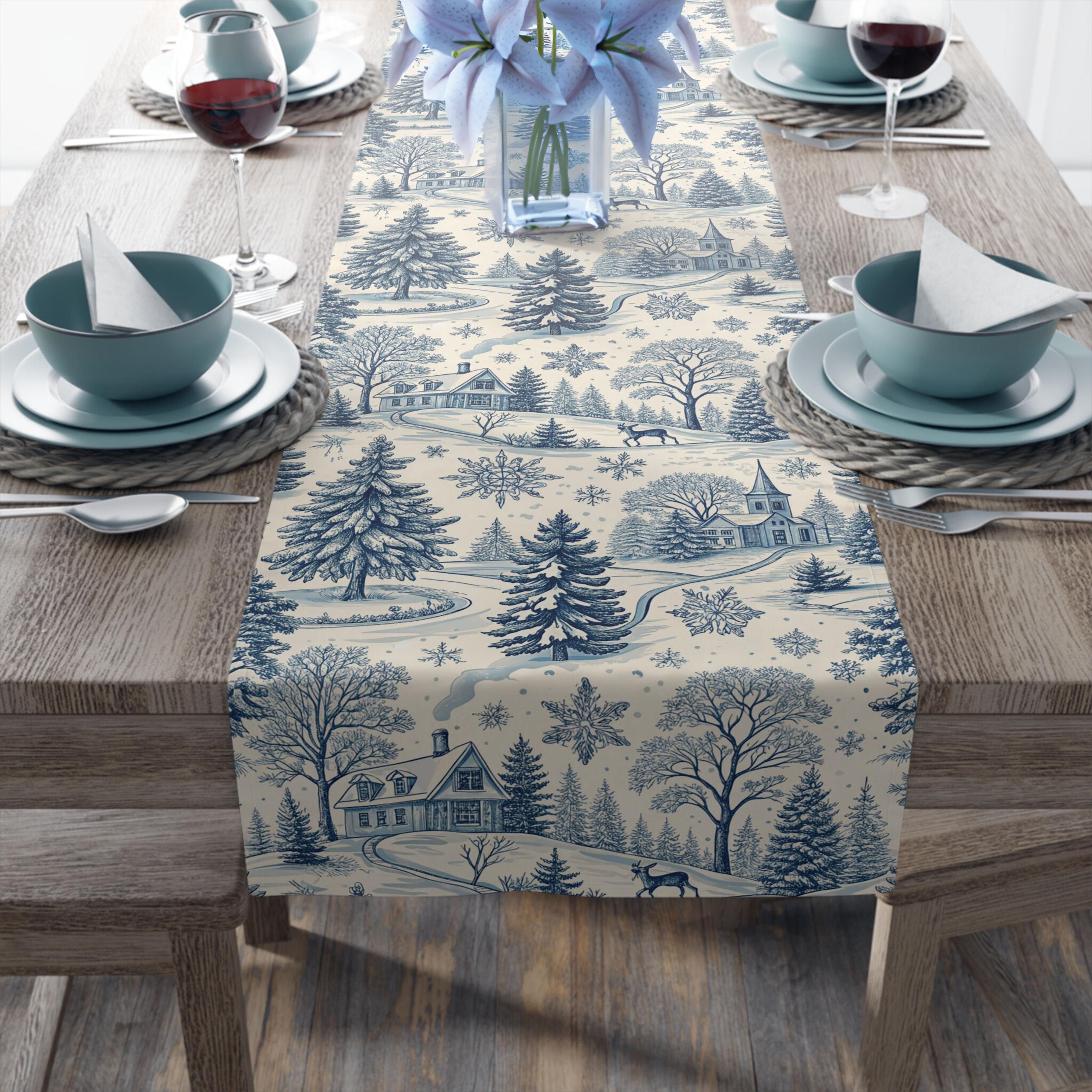 Blue Toile Christmas Table Runner: Winter Snowflake Dining Decor - Etsy