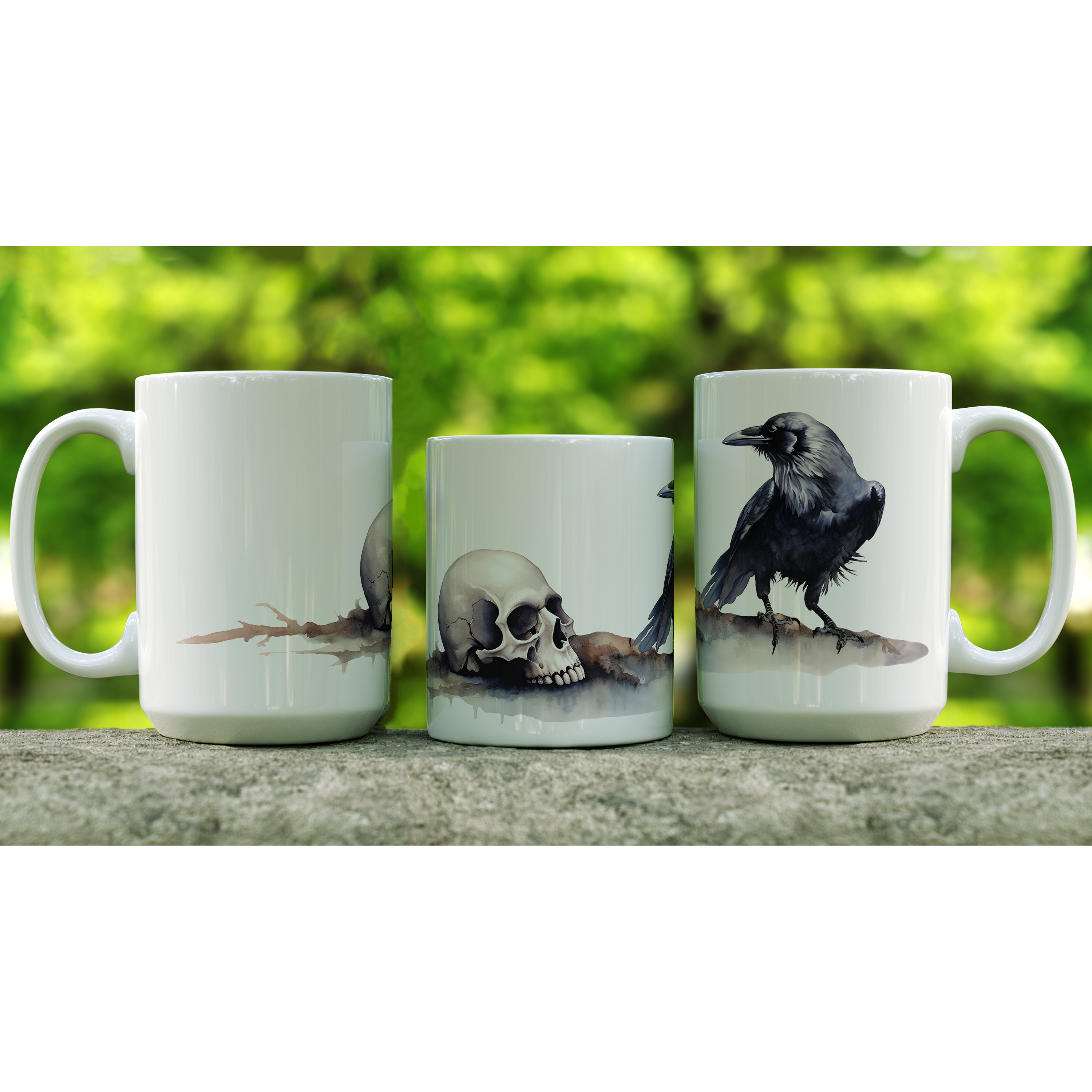 Black Raven Coffee Mug Raven and Skull Mug Spooky Raven - Etsy