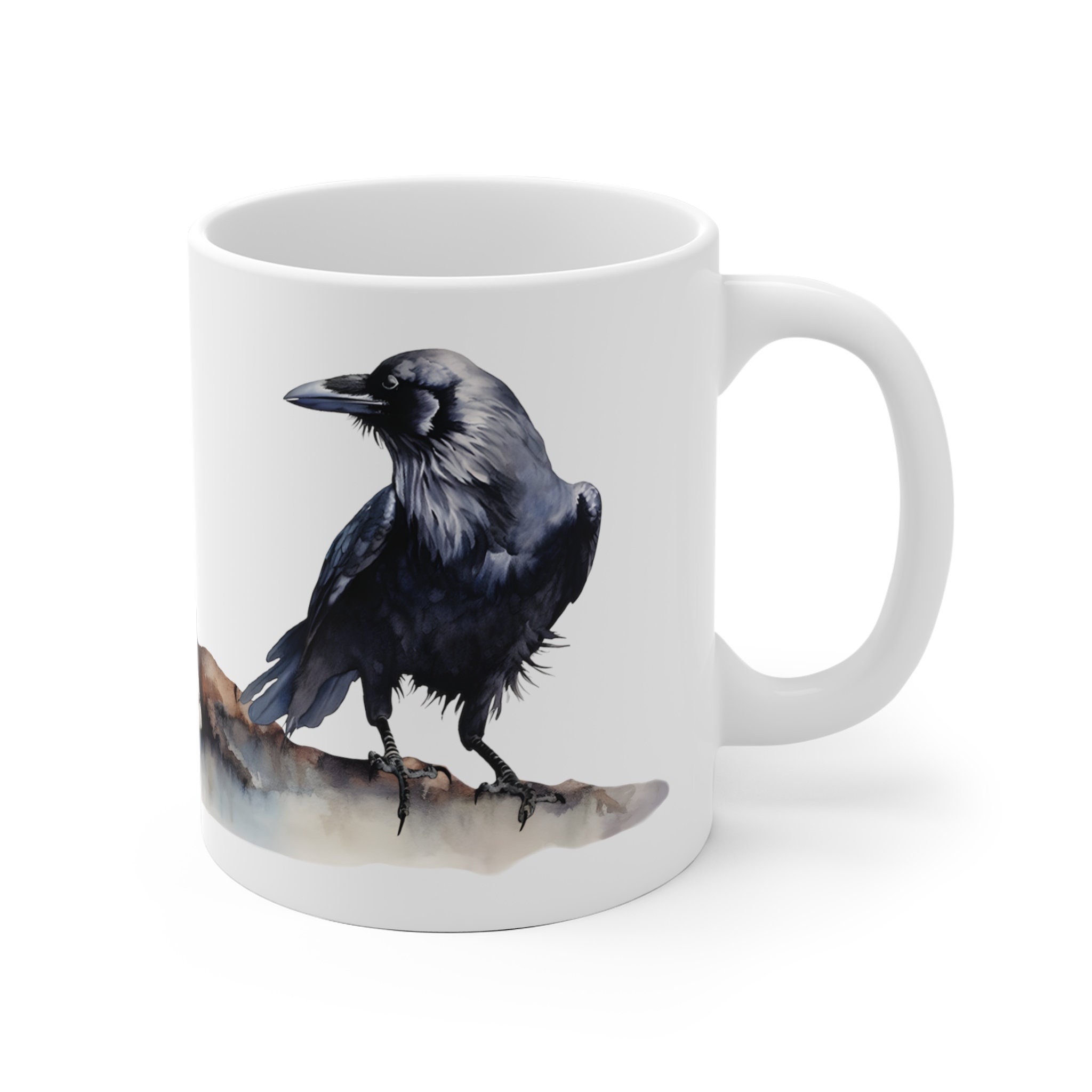 Black Raven Coffee Mug Raven and Skull Mug Spooky Raven - Etsy
