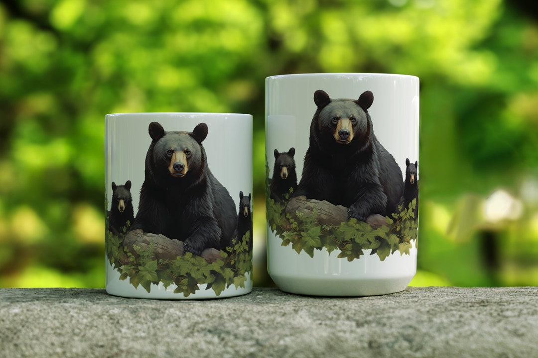 Black Bear Mug, Bear Coffee Mug, Black Bear With Her Cubs Coffee Mug ...
