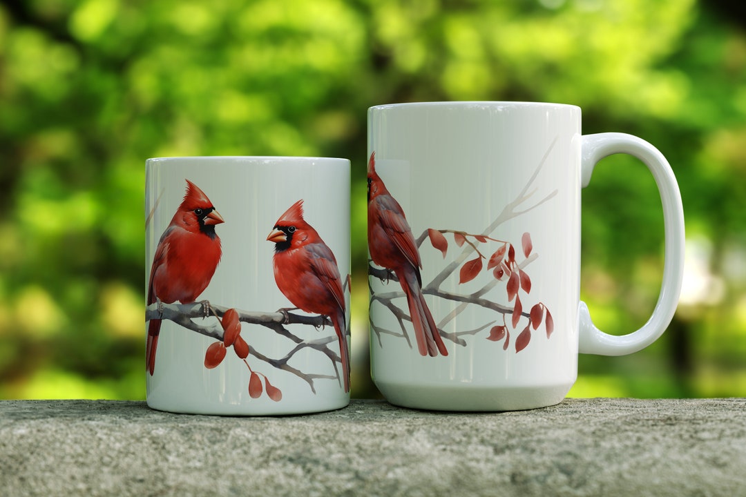 Cardinals Coffee Mug, Red Cardinals Mug, Two Cardinals on A Branch ...