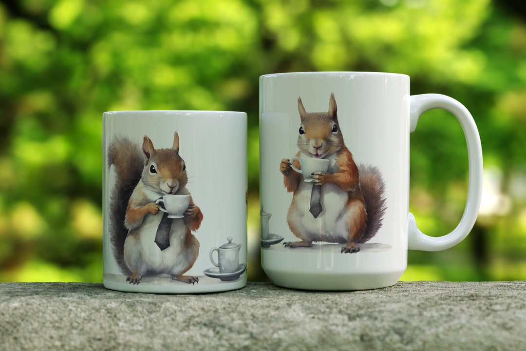 Squirrels Drinking Coffee Mug, Squirrel Coffee Mug, Squirrels Coffee Mug, Cute Grey Squirrels ...