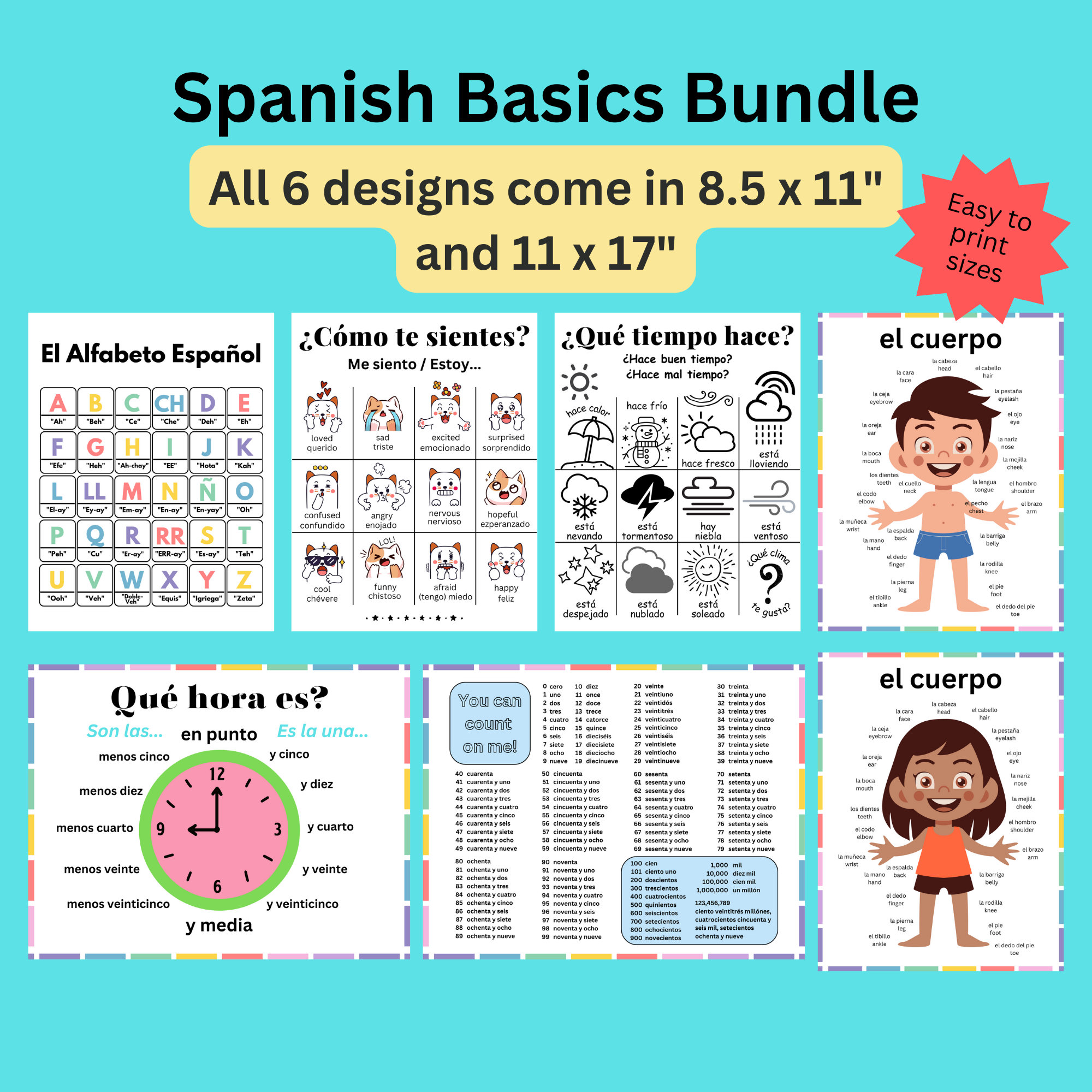 Spanish Basics Bundle Printable Posters Spanish Fundamentals - Etsy
