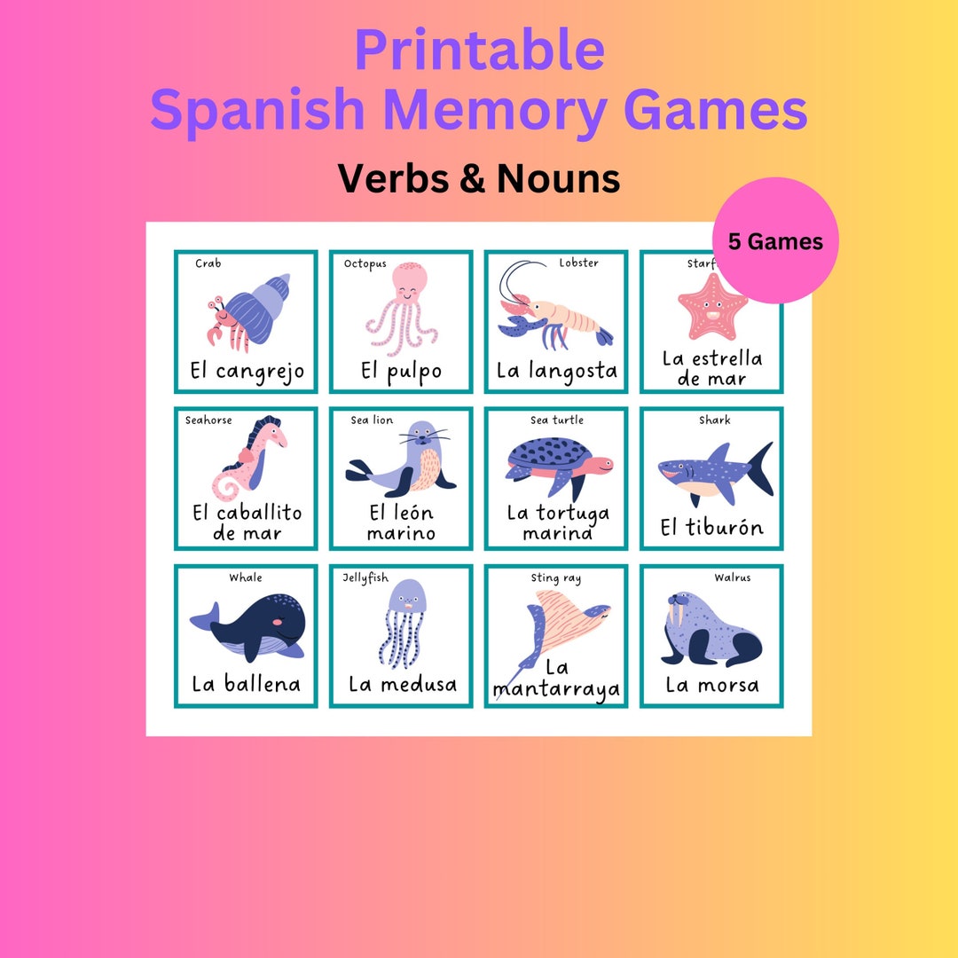 Spanish Memory Games Printable, Spanish Learning, Spanish Game for ...