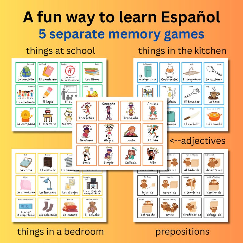 Spanish Memory Games Printable, Spanish Learning, Spanish Game for ...