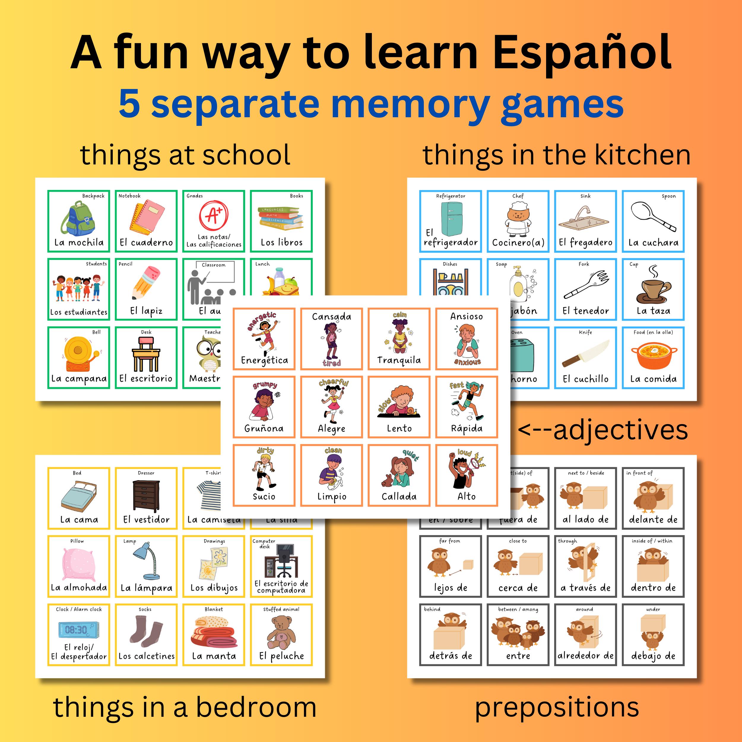 Spanish Memory Games Printable, Spanish Learning, Spanish Game for ...