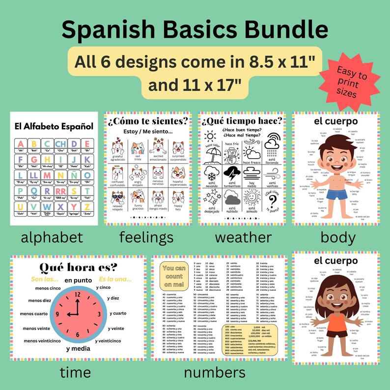Spanish Basics Bundle Printable Posters, Spanish Fundamentals, Spanish ...