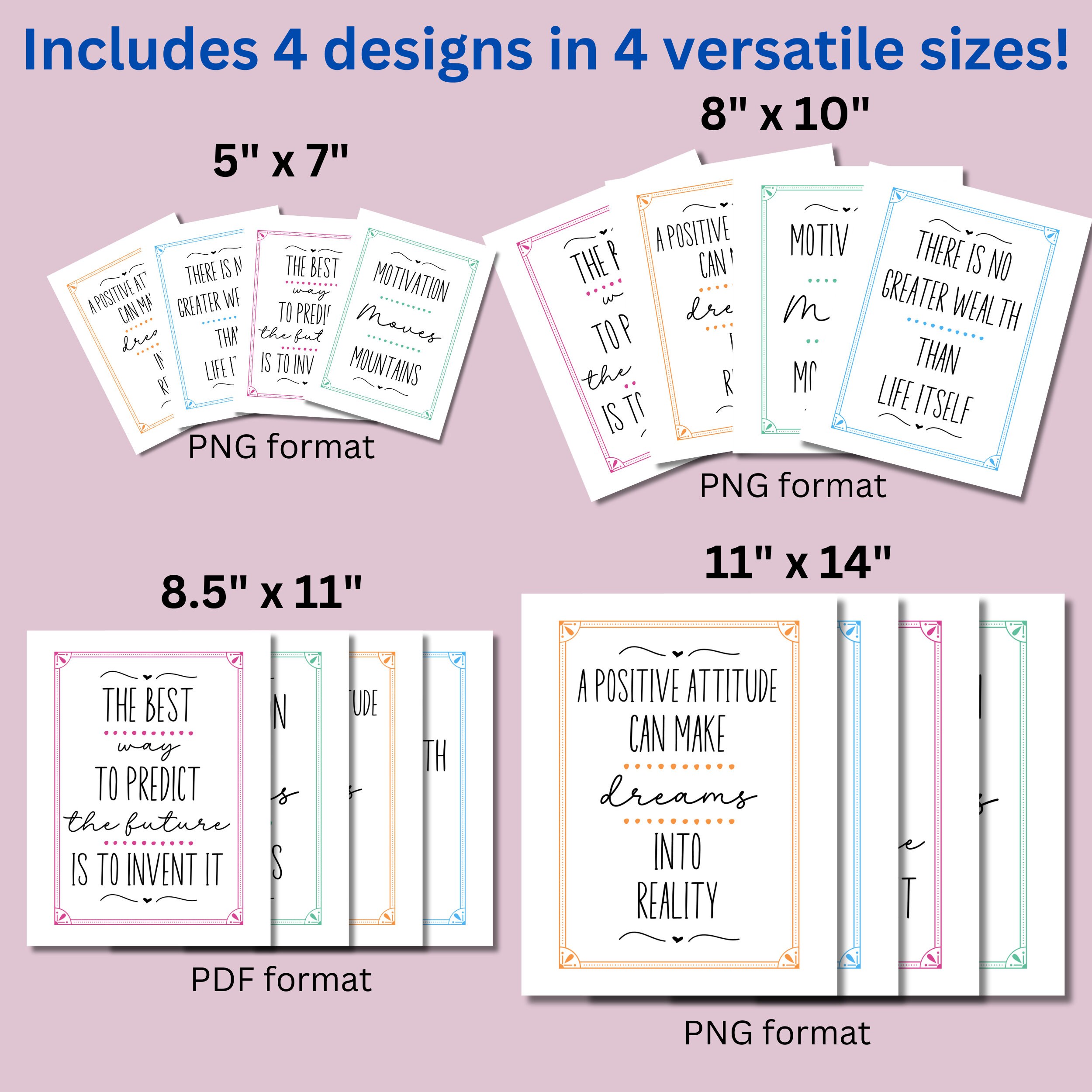 Positive & Motivational Wall Art Printable, Set of Four, Home Decor ...