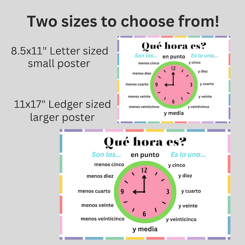 What Time is It? Telling Time in Spanish Poster Download, Spanish ...