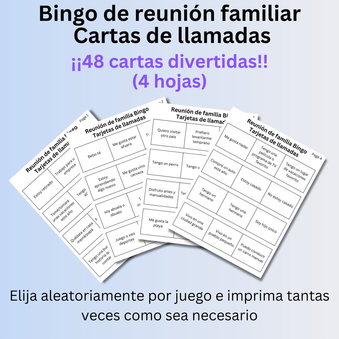 Bingo De Reunión Familiar Imprimible, Juego De Reunión De Familia ...