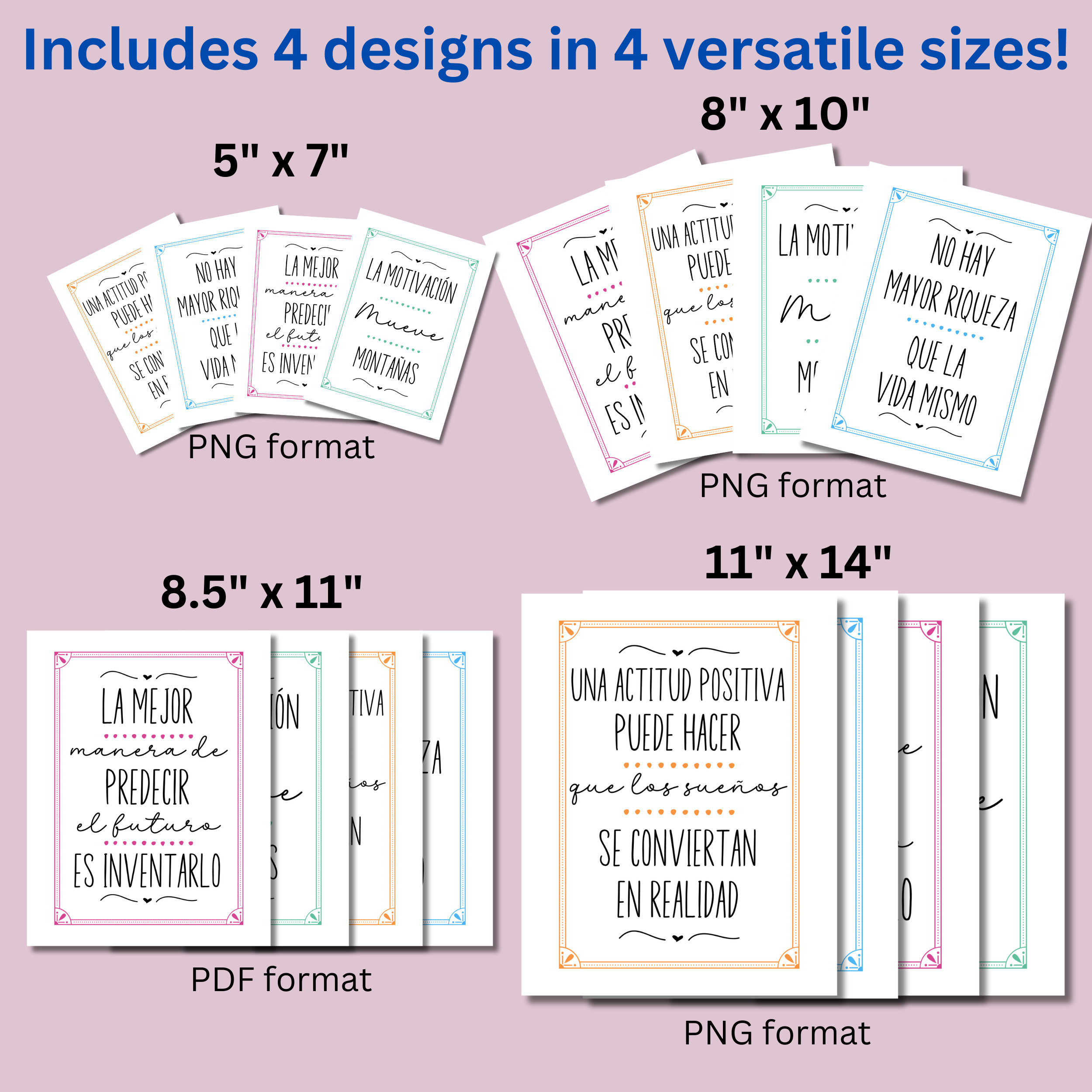 Positive & Motivational Wall Art Printable, Set of Four, Se Habla ...