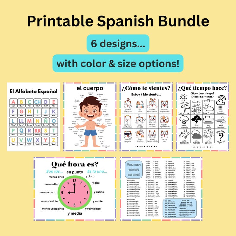 Spanish Basics Bundle Printable Posters, Spanish Fundamentals, Spanish ...