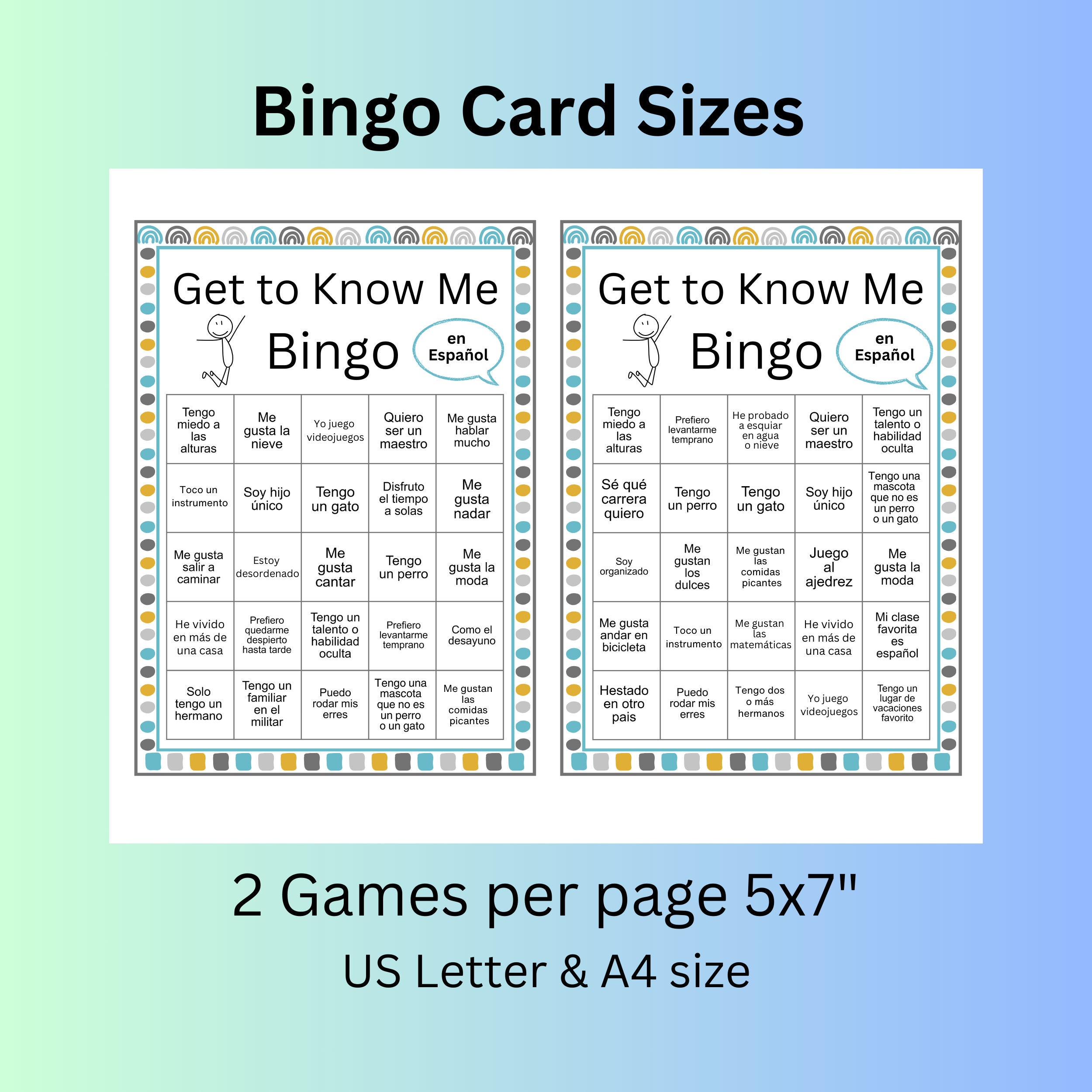 Spanish Get to Know Me Bingo Game Printable, Spanish Learning, Spanish ...