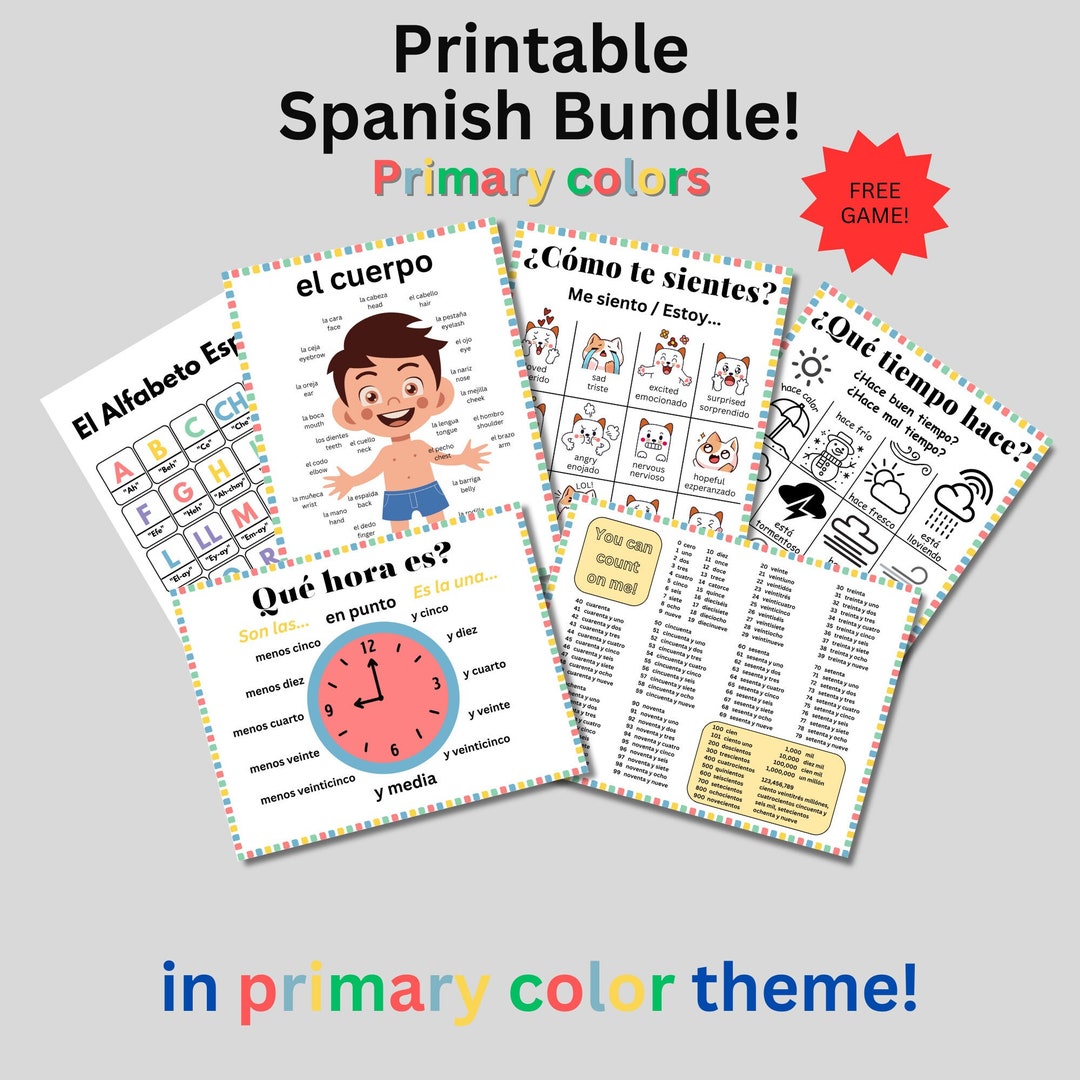 Spanish Basics Bundle Printable Posters, Spanish Fundamentals, Spanish ...