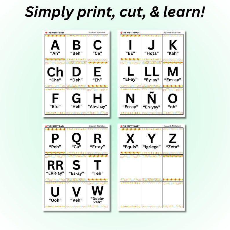 Spanish Alphabet Cards With Pronunciations Printable, Learning Spanish ...
