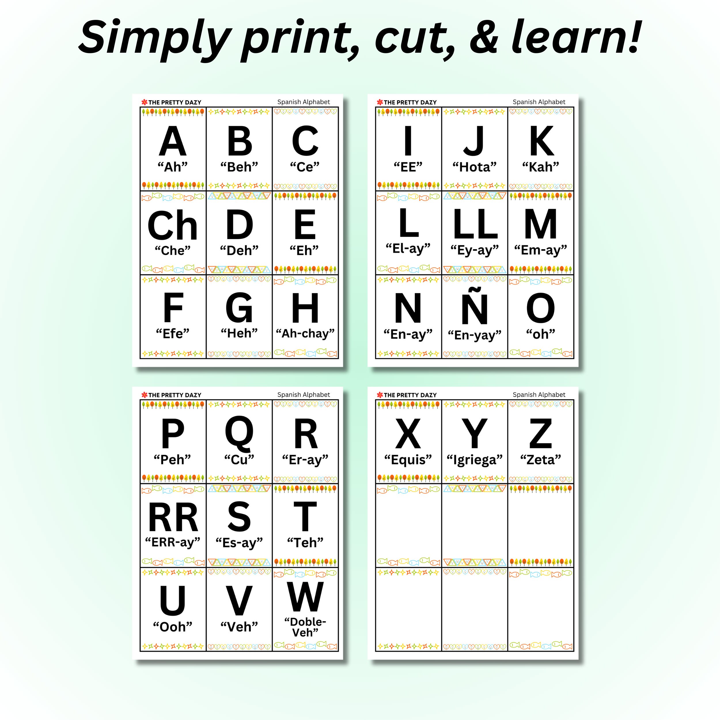 Spanish Alphabet Cards With Pronunciations Printable, Learning Spanish ...
