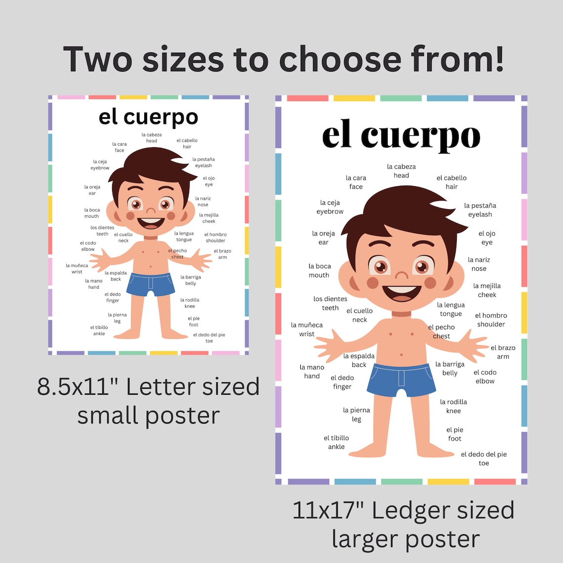Body Parts in Spanish & English Poster Download, Spanish Basics ...