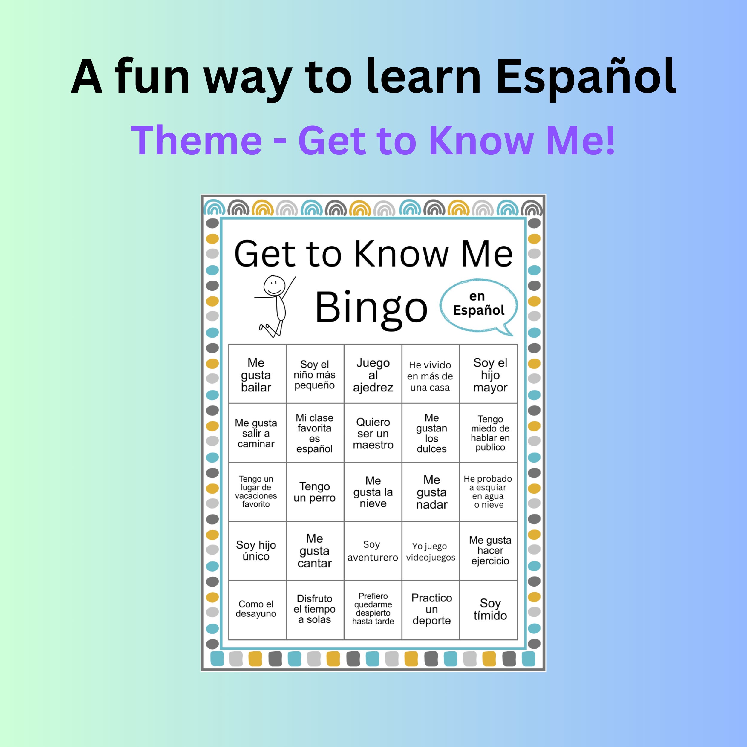 Spanish Get to Know Me Bingo Game Printable, Spanish Learning, Spanish ...