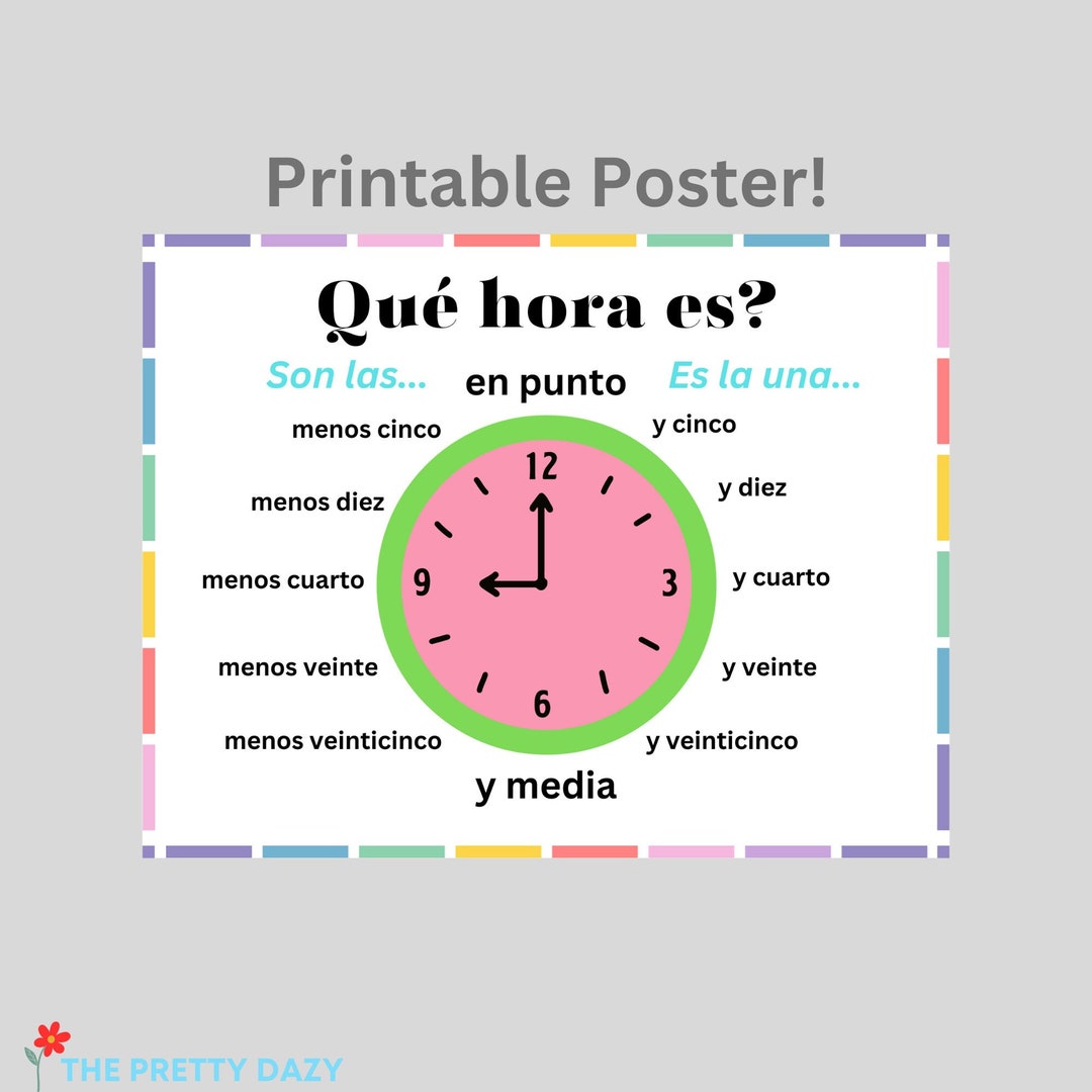 What Time is It? Telling Time in Spanish Poster Download, Spanish ...