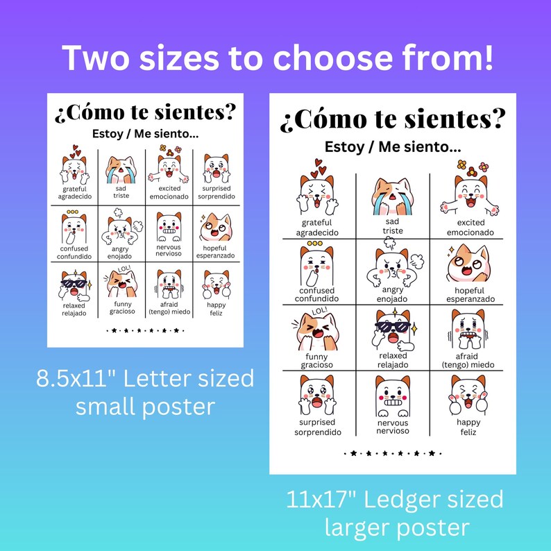 Feelings in Spanish Printable Poster, Digital Download, Spanish Basics ...