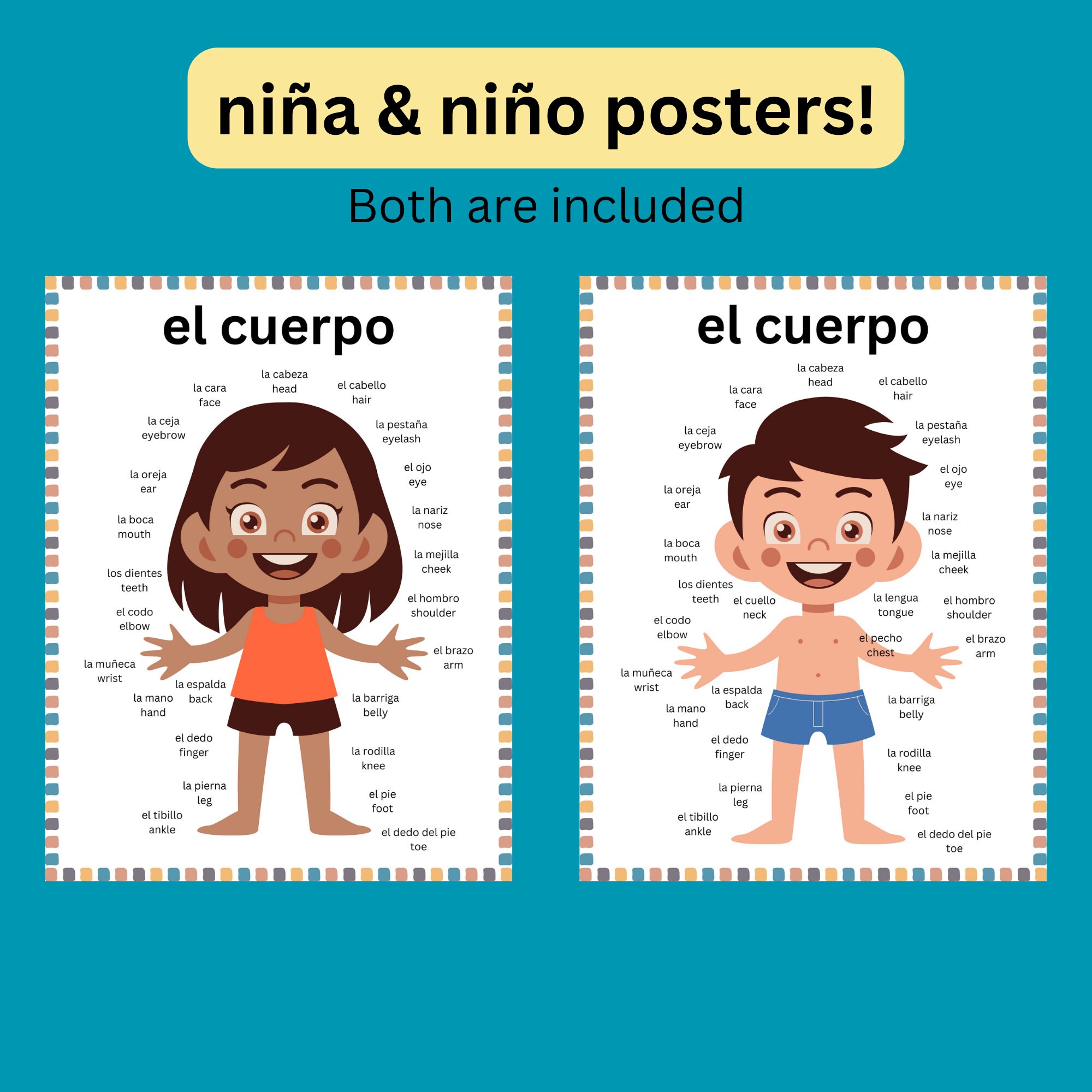 Spanish Basics Bundle Printable Posters in Boho Blue, Spanish ...